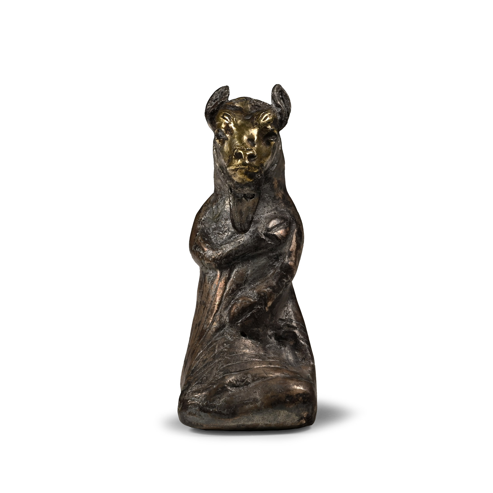 Proto-Elamite Silver-Gilt Kneeling Bull-Headed Anthropomorphic Deity ...