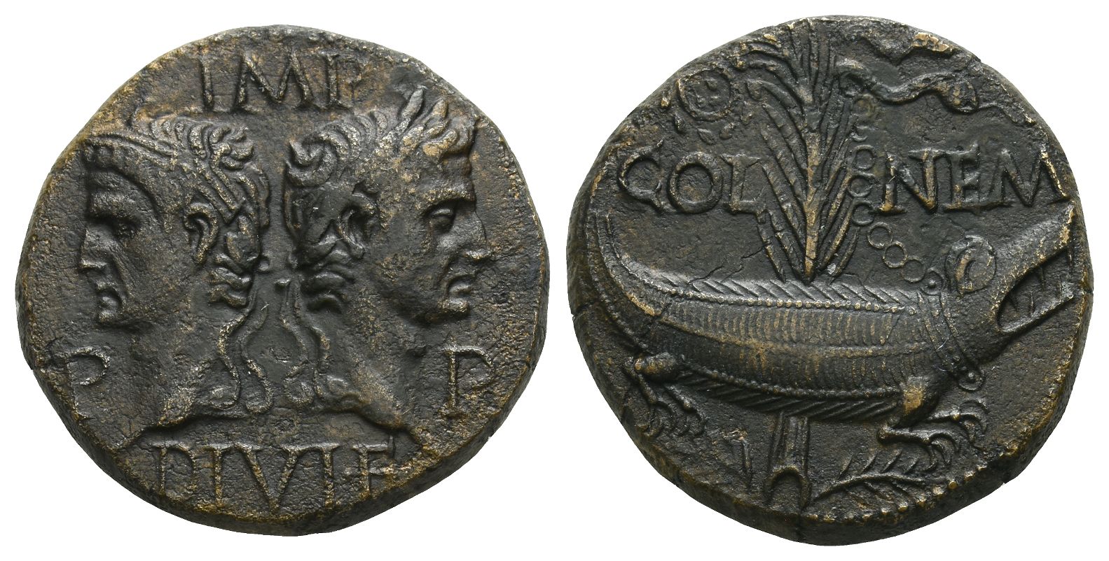 Augustus and Agrippa AE Dupondius of Nemausus, Gaul. - Lot No. 2902