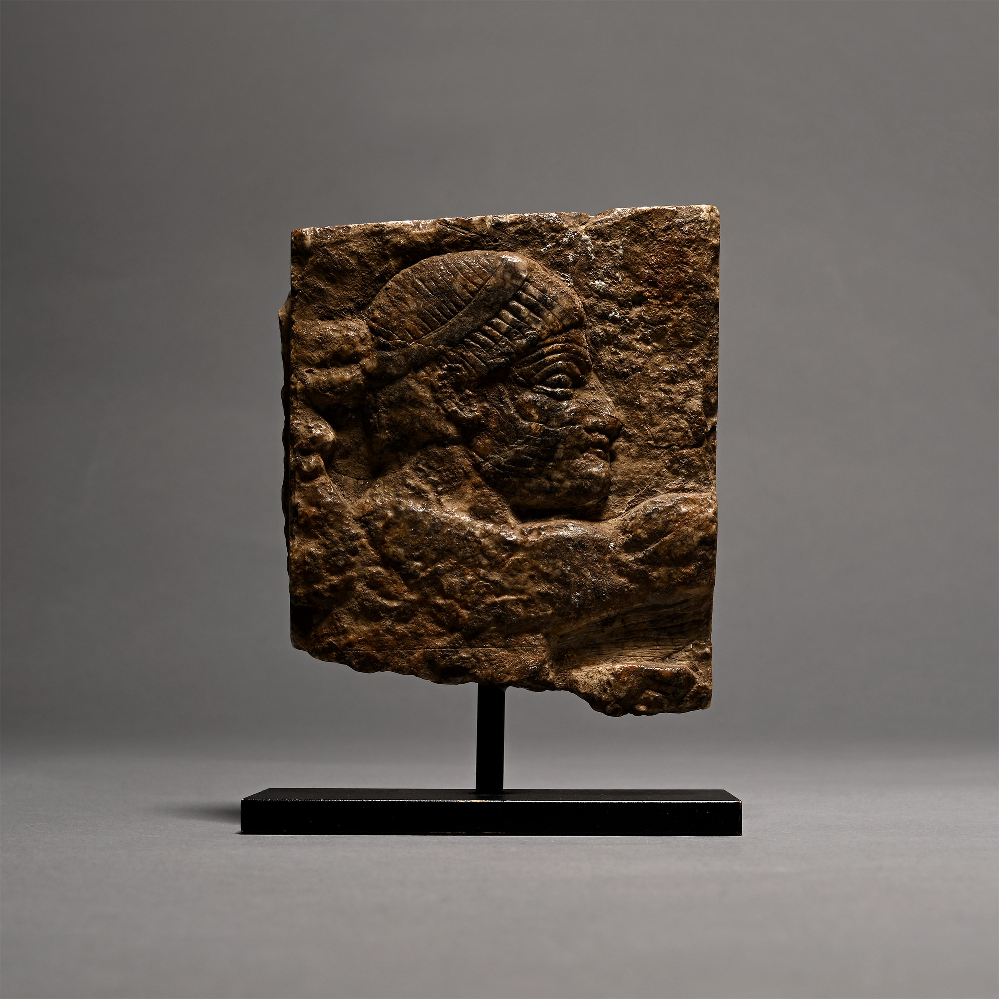 Assyrian Gypsum Relief with Head of a Bearded Man - Lot No. 0288