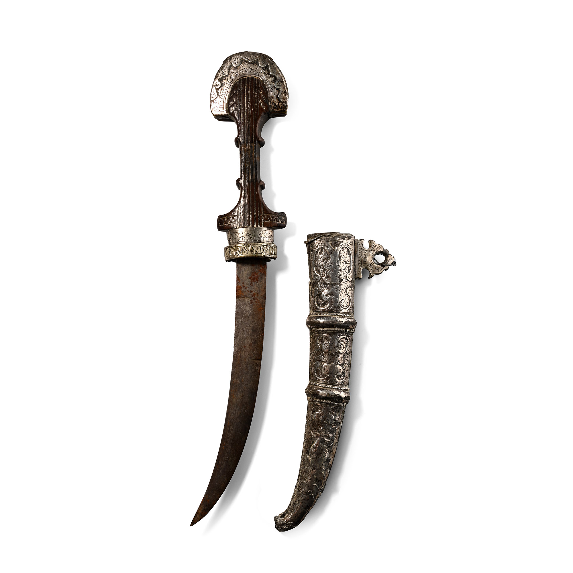Persian Dagger in White Metal and Copper Scabbard - Lot No. 1462