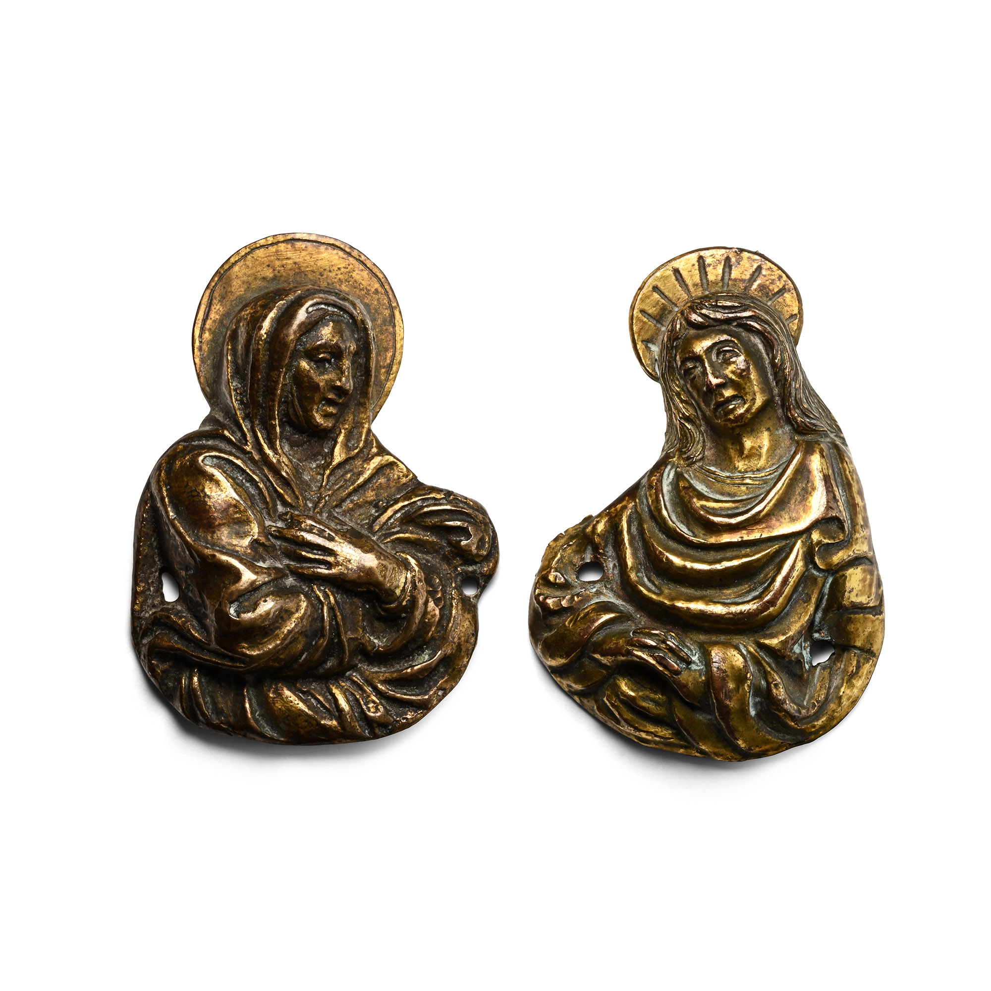 Medieval Gilt Bronze Plaques of Mary Magdalene and Saint John the ...
