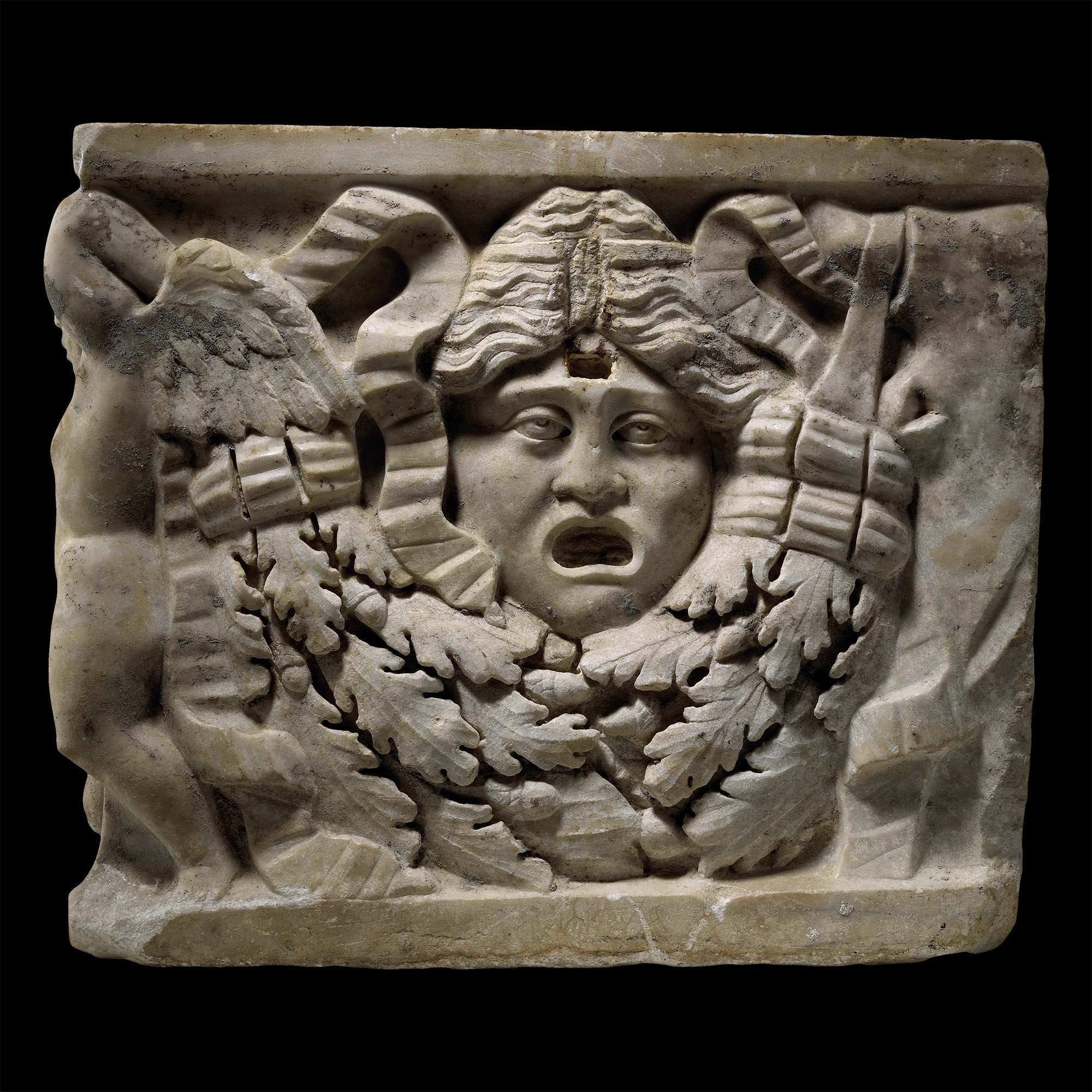 Large Roman Marble Garland Sarcophagus Panel with Theatrical Mask and ...