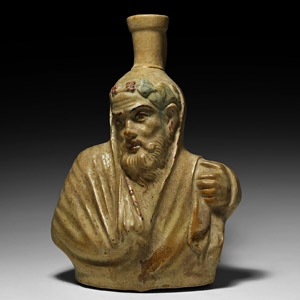 Roman Glazed Terracotta Vase with Bust of Silenus | Barnebys